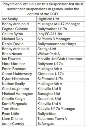 Week 16 Suspensions – 16th/17th/18th Jan – Combined Counties Football ...